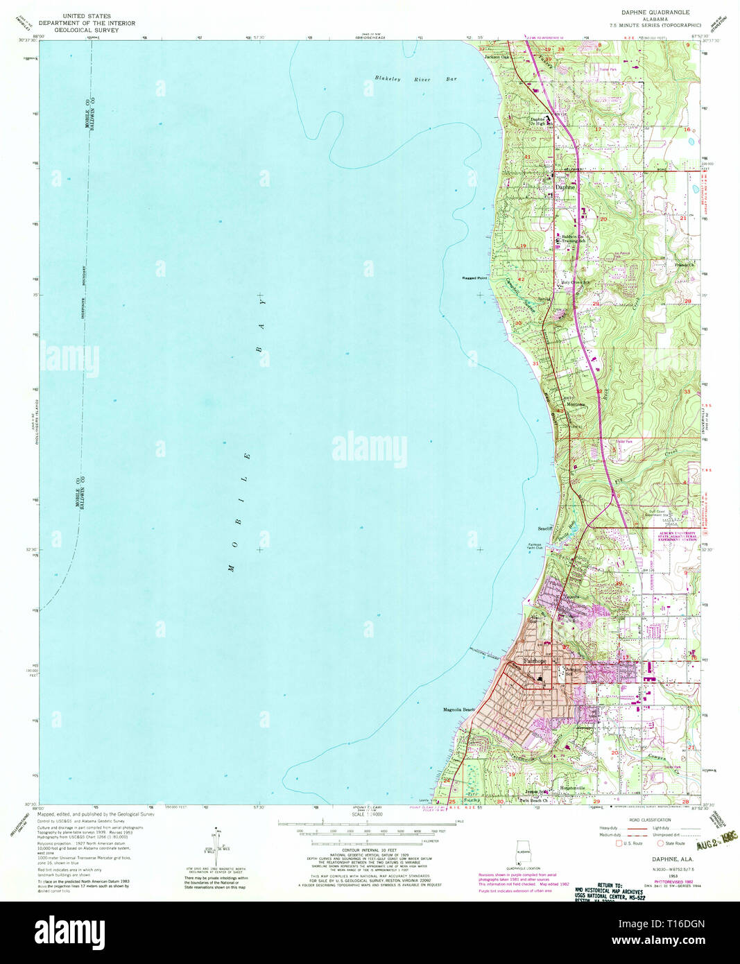 USGS TOPO Map Alabama AL Daphne 303651 1953 24000 Stock Photo - Alamy