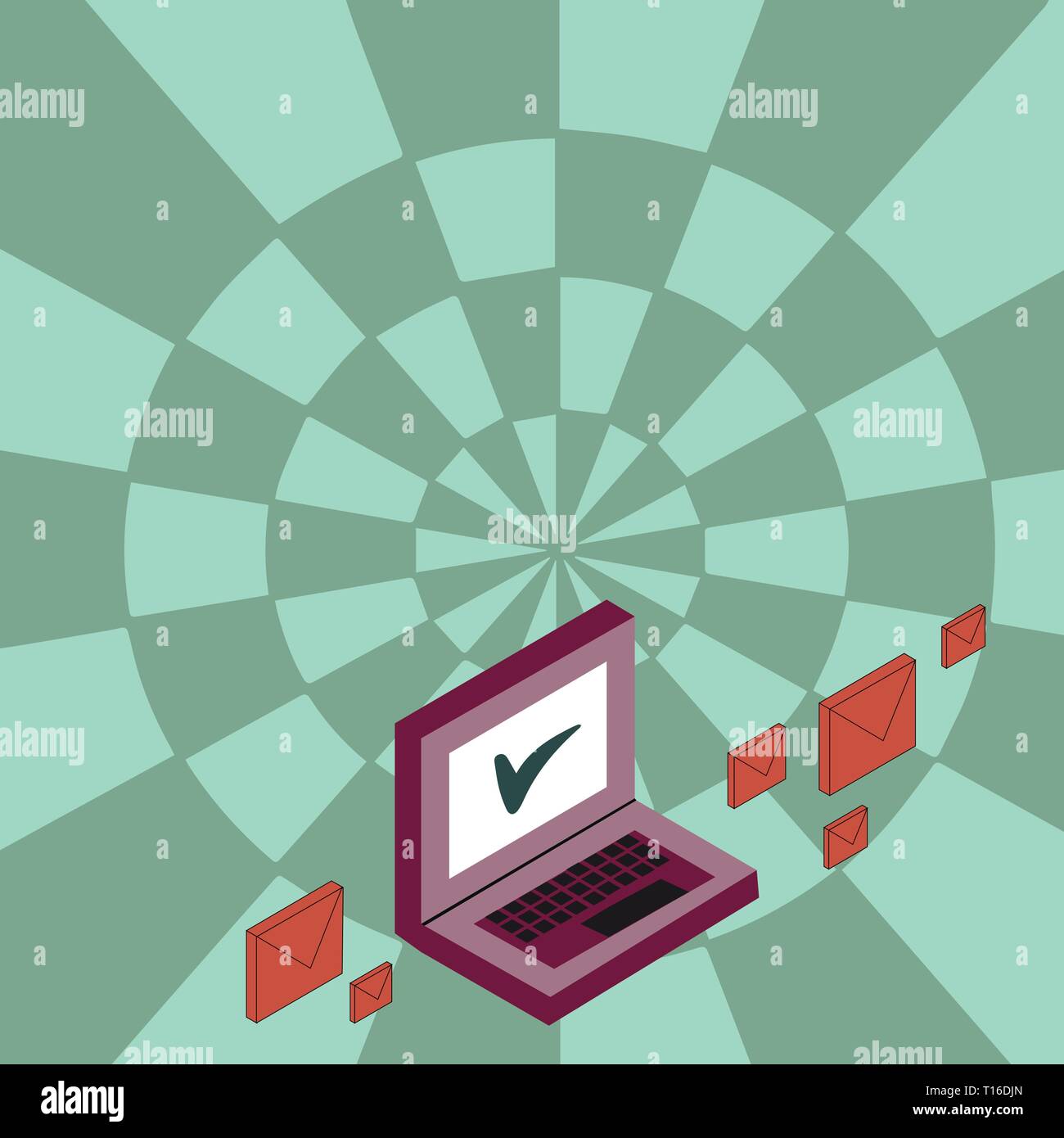 Color Mail Envelopes around Laptop with Check Mark icon on Monitor ...