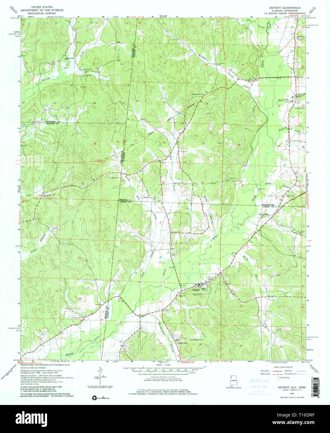 USGS TOPO Map Alabama AL Detroit 303676 1967 24000 Stock Photo - Alamy