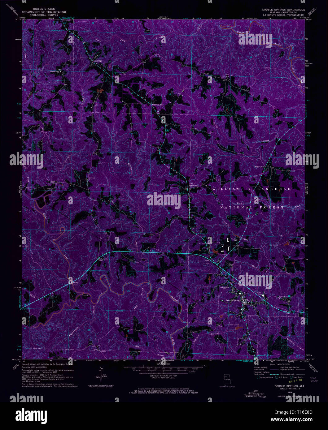 USGS TOPO Map Alabama AL Double Springs 303707 1969 24000 Inverted ...
