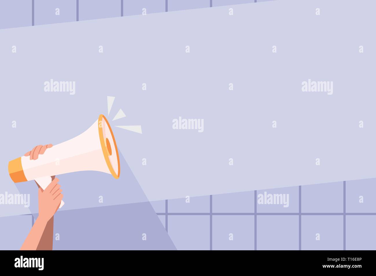 Human Hand Holding Tightly a Megaphone with Sound Icon and Blank Text ...