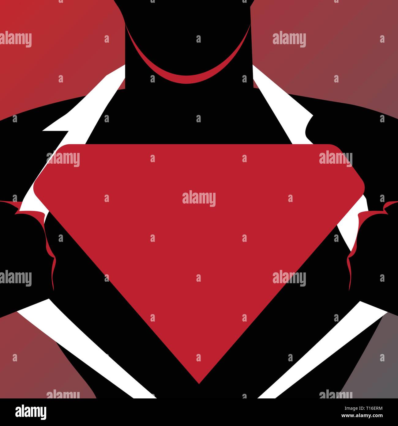 Man in Superman Pose Opening his Shirt to reveal the Blank Triangular ...