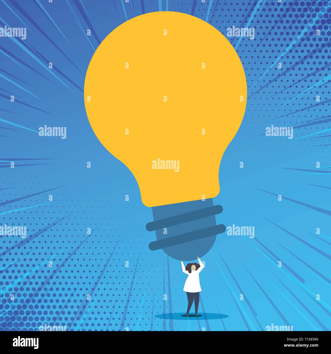 Person Standing and Raising Up Arms Holding Big Yellow Lightbulb for ...