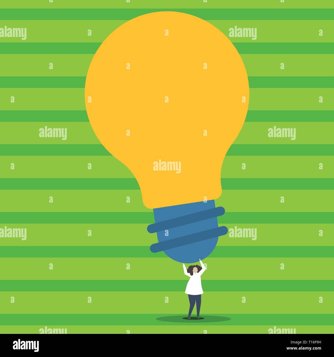 Person Standing and Raising Up Arms Holding Big Yellow Lightbulb for ...