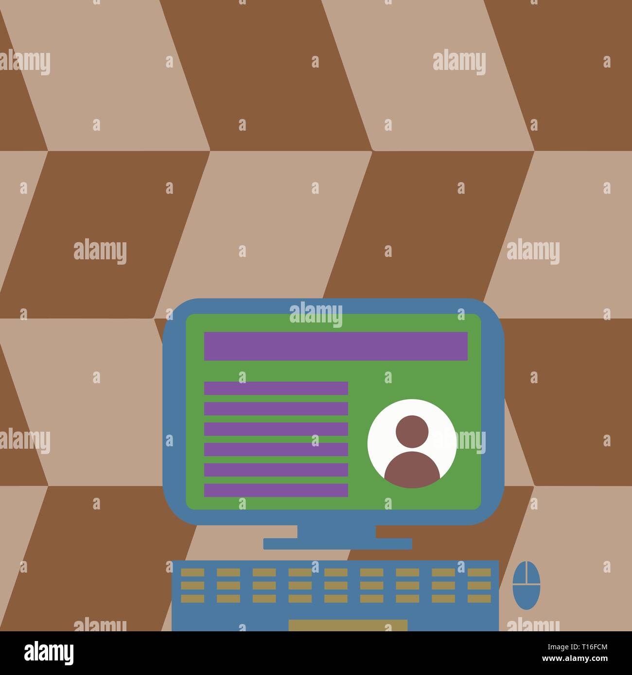 Desktop Computer Mounted on Stand with Online Profile Data on Monitor ...