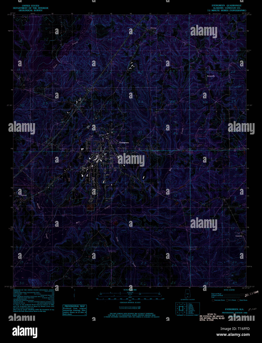 USGS TOPO Map Alabama AL Evergreen 303804 1982 24000 Inverted Stock ...