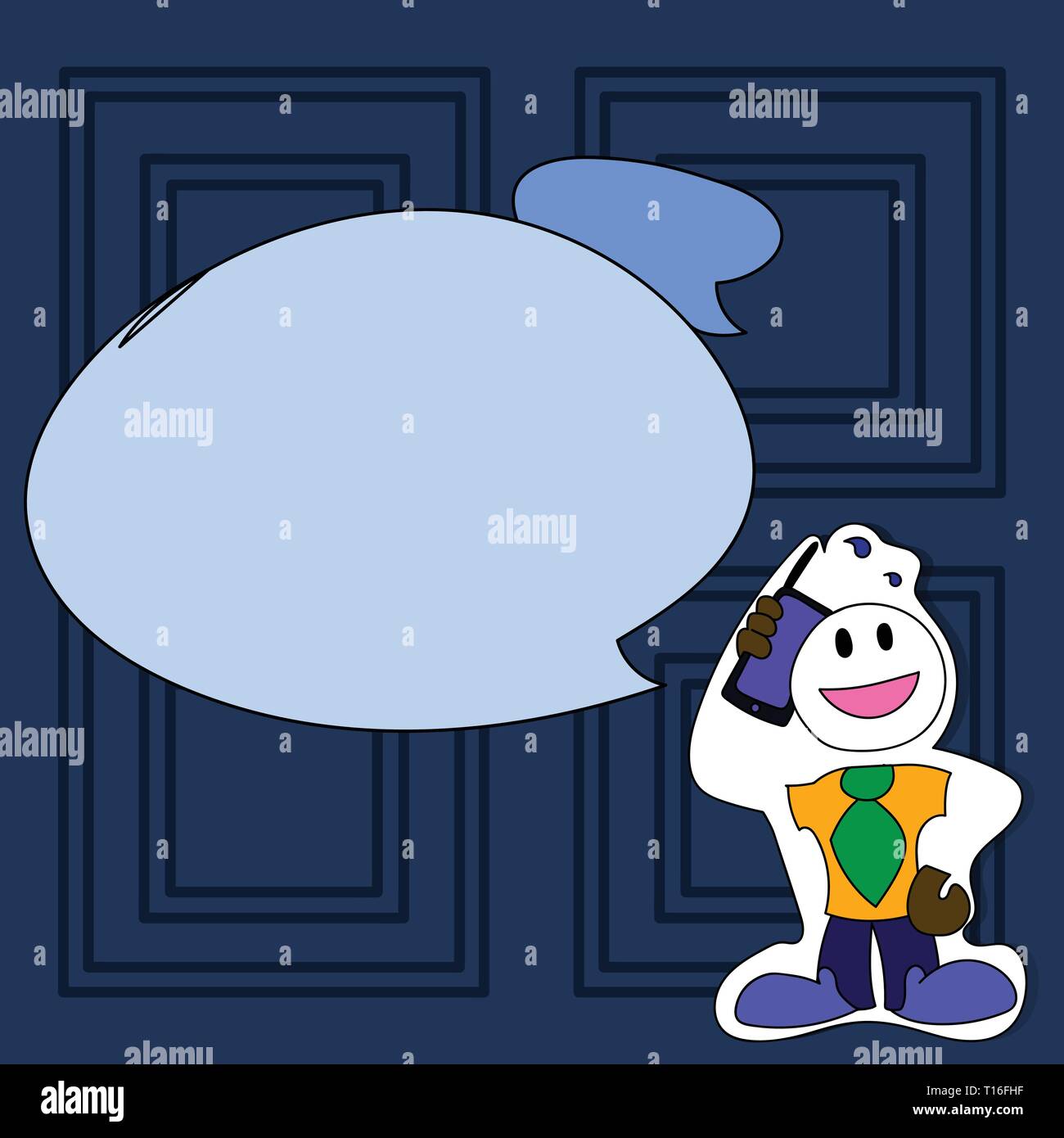 Smiley Face Man in Necktie Holding Smartphone to his Head in Sticker ...