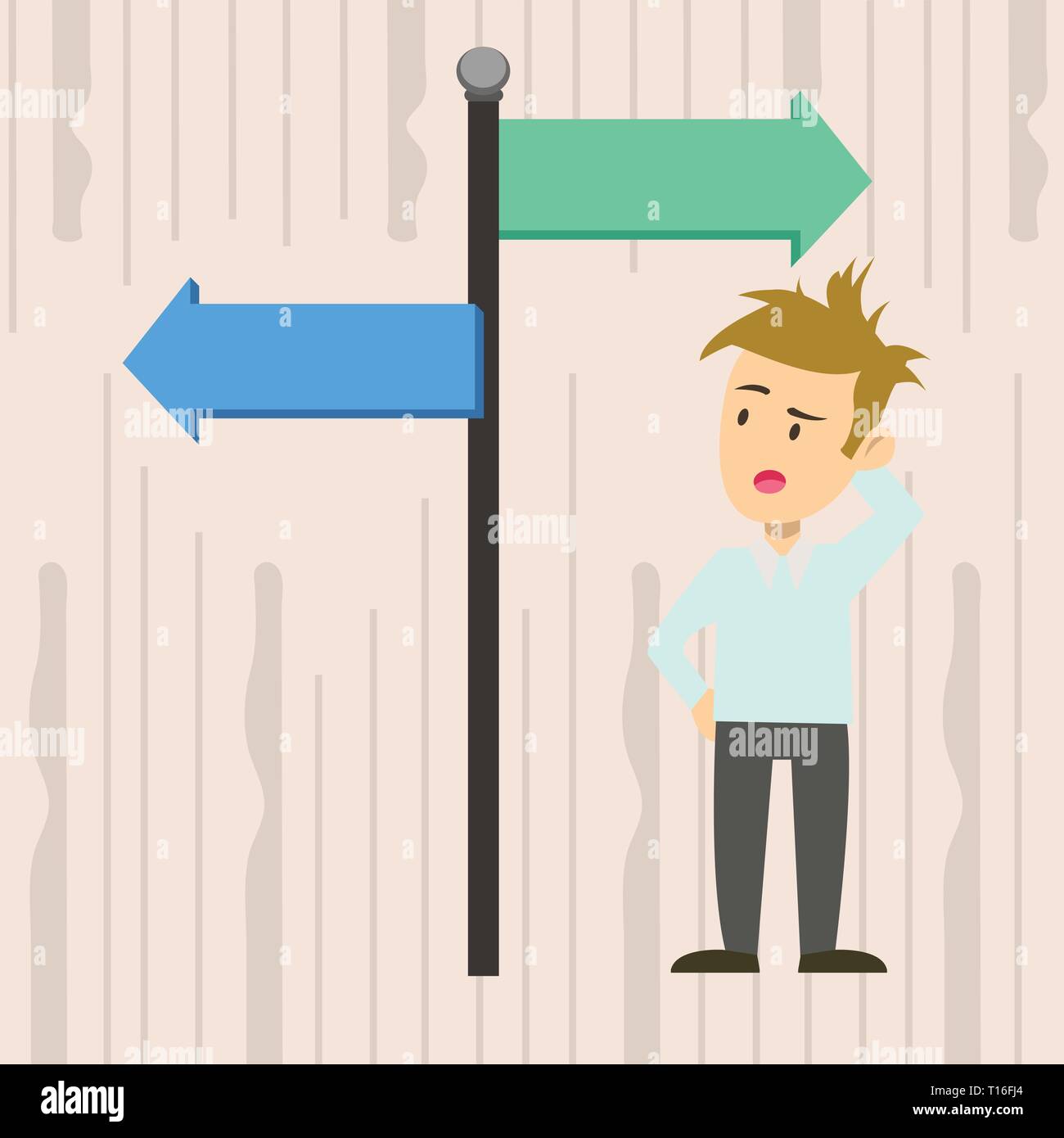 Man Confused with the Road Sign Arrow Pointing to Opposite Side ...