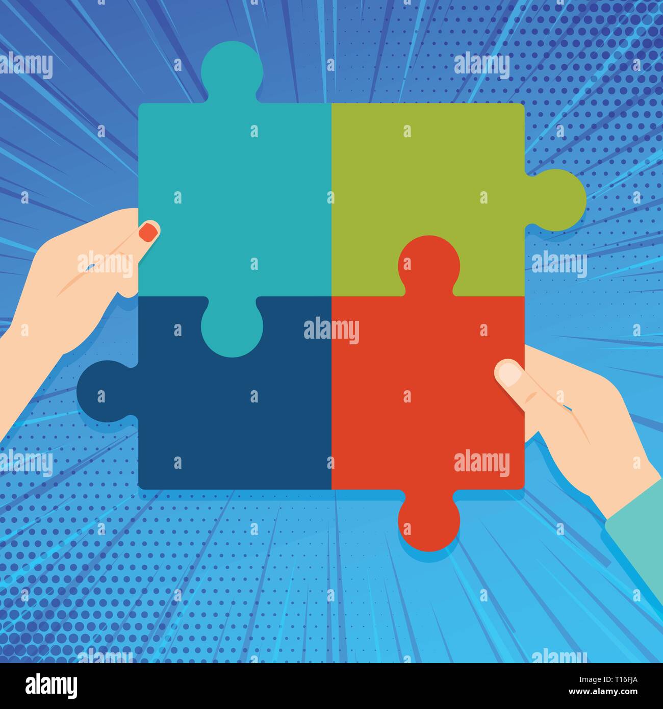 Four Blank Multi Color Jigsaw Puzzle Tile Pieces Put Together by Human ...