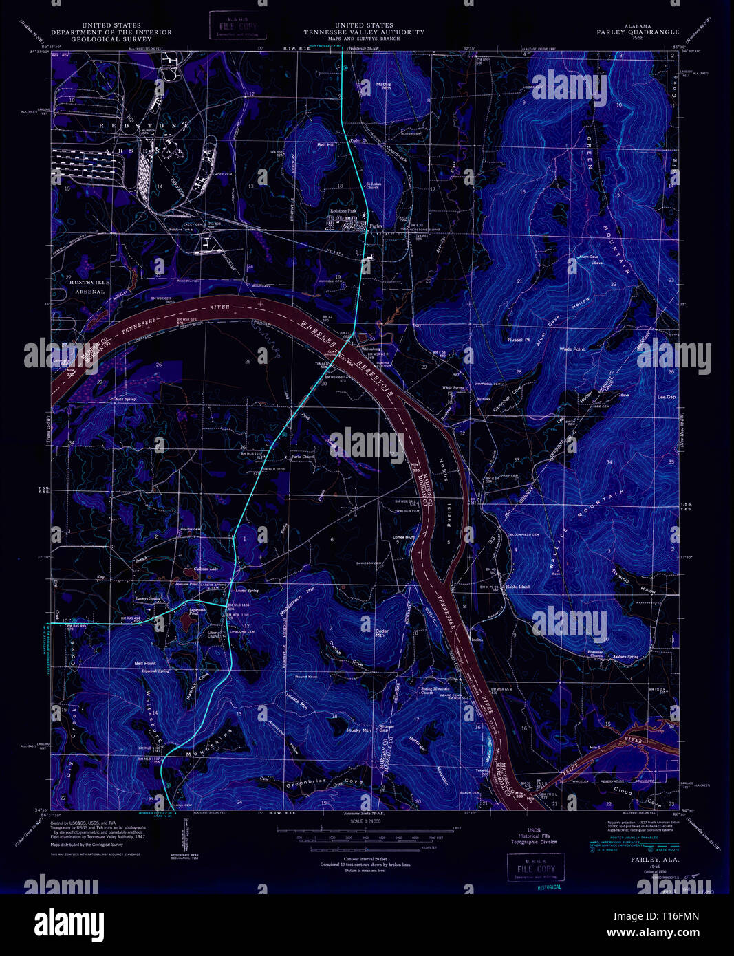 USGS TOPO Map Alabama AL Farley 303817 1950 24000 Inverted Stock Photo ...