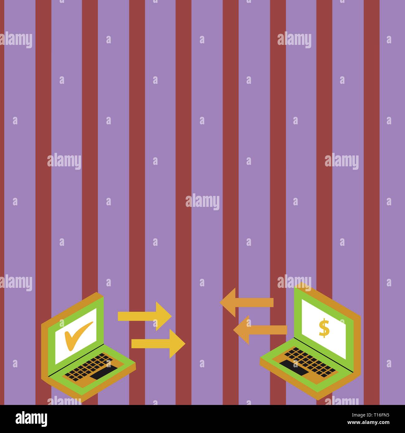 Exchange Arrow Icons Between Two Laptop with Currency Sign and Check ...