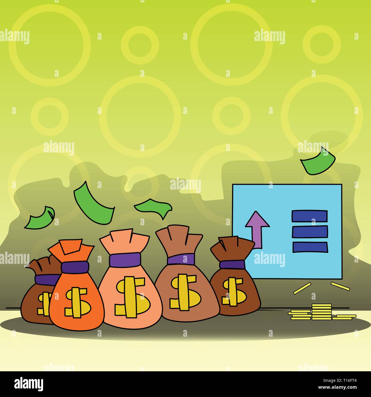 Colorful Money Bag with Dollar Currency Sign and Arrow with Blank ...