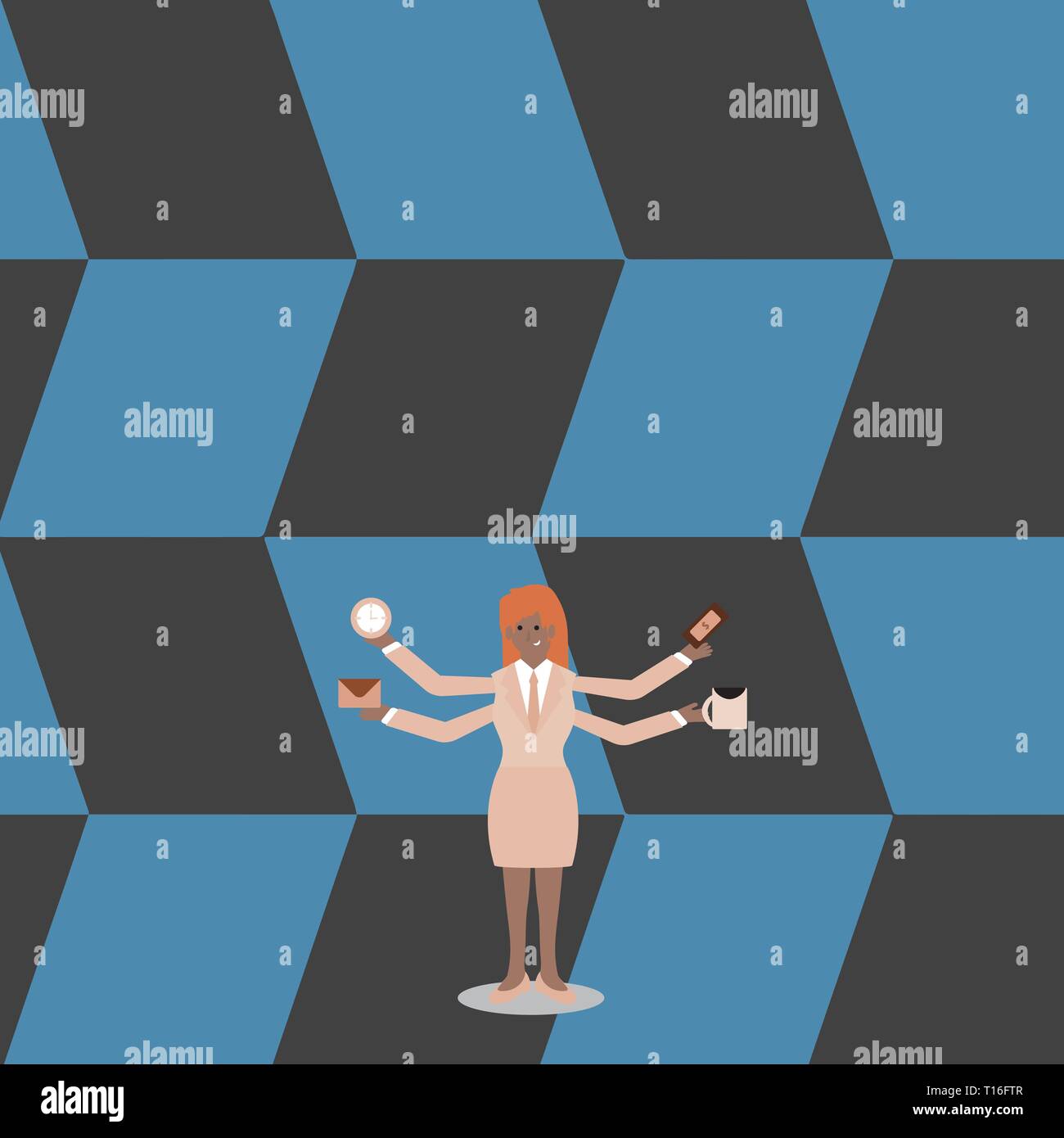 Businesswoman with Four Arms Extending Sideways Holding Workers Needed ...