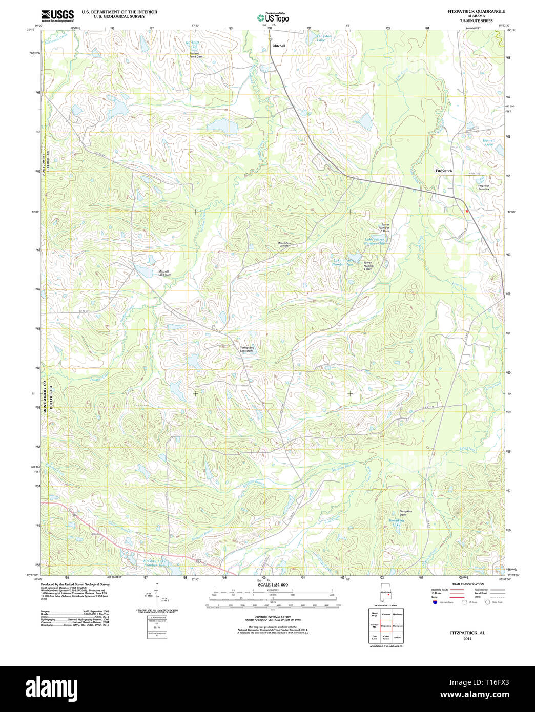 USGS TOPO Map Alabama AL Fitzpatrick 20110923 TM Stock Photo - Alamy
