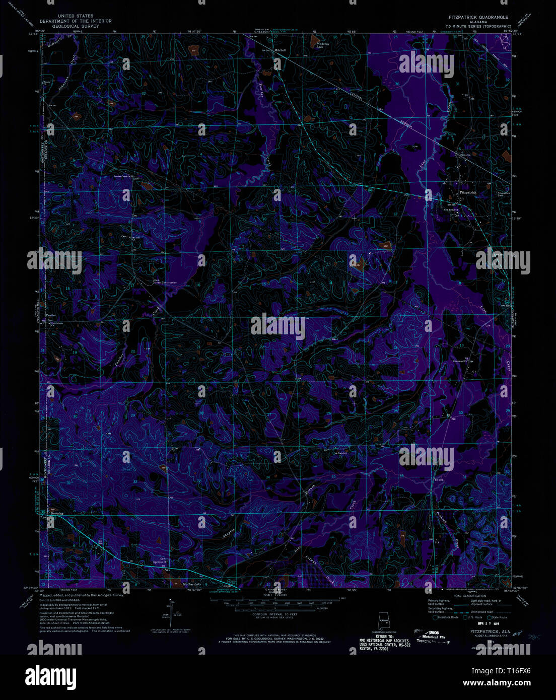 USGS TOPO Map Alabama AL Fitzpatrick 303832 1971 24000 Inverted Stock ...