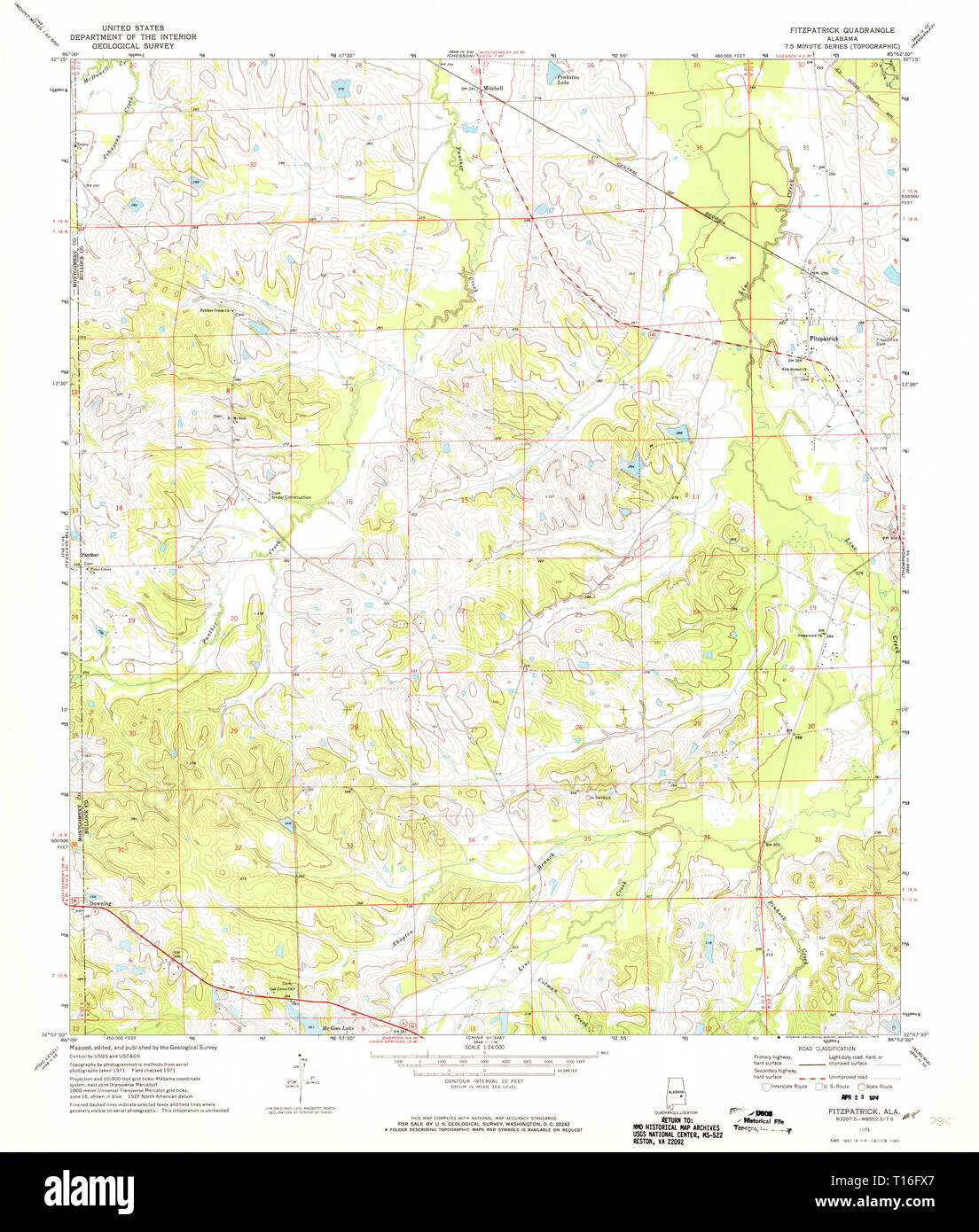 USGS TOPO Map Alabama AL Fitzpatrick 303832 1971 24000 Stock Photo - Alamy
