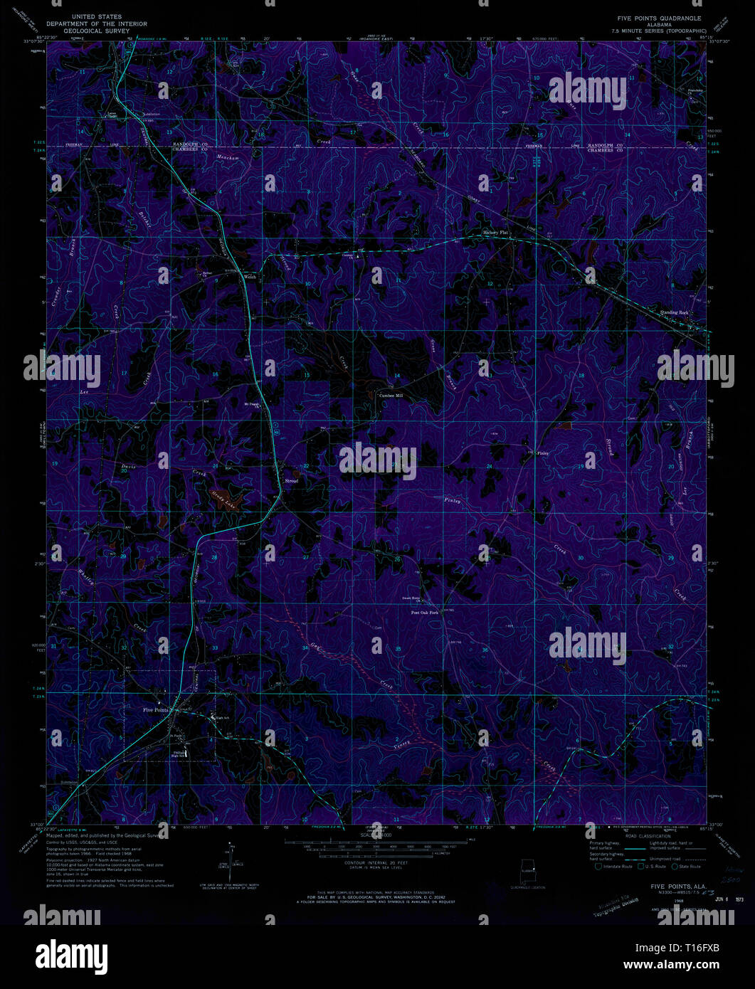 USGS TOPO Map Alabama AL Five Points 303833 1968 24000 Inverted Stock ...