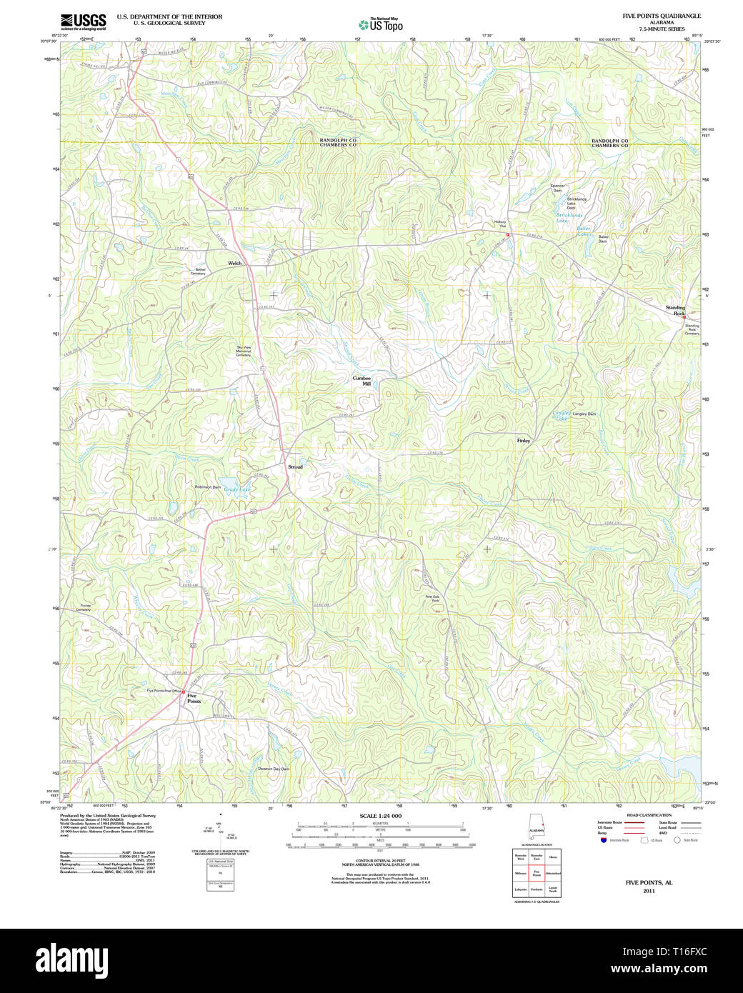 USGS TOPO Map Alabama AL Five Points 20110923 TM Stock Photo - Alamy