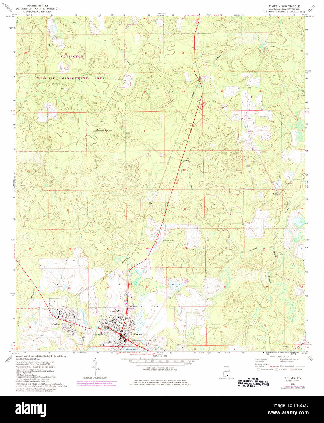 USGS TOPO Map Alabama AL Florala 303847 1971 24000 Stock Photo - Alamy