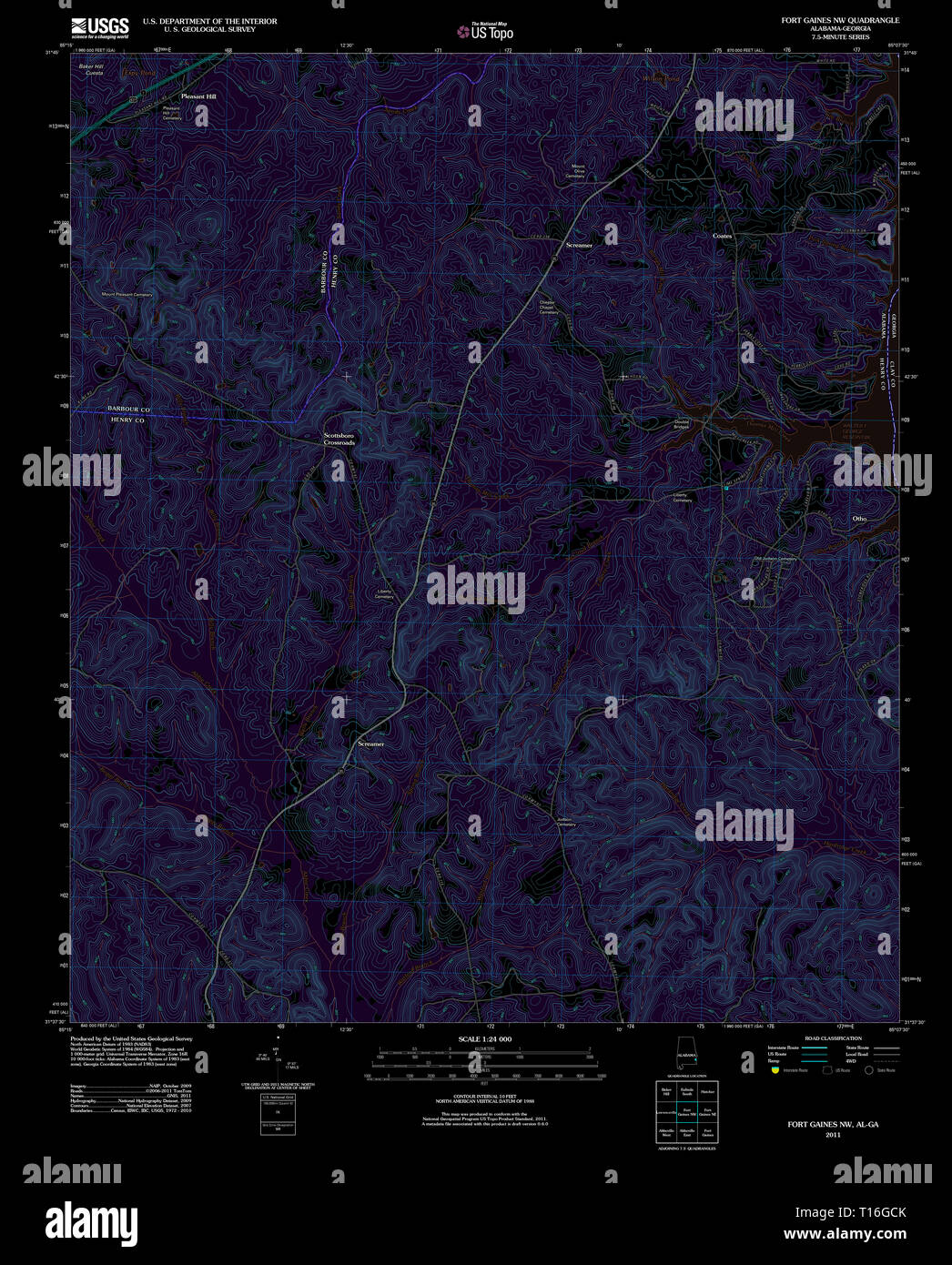 USGS TOPO Map Alabama AL Fort Gaines NW 20110921 TM Inverted Stock ...
