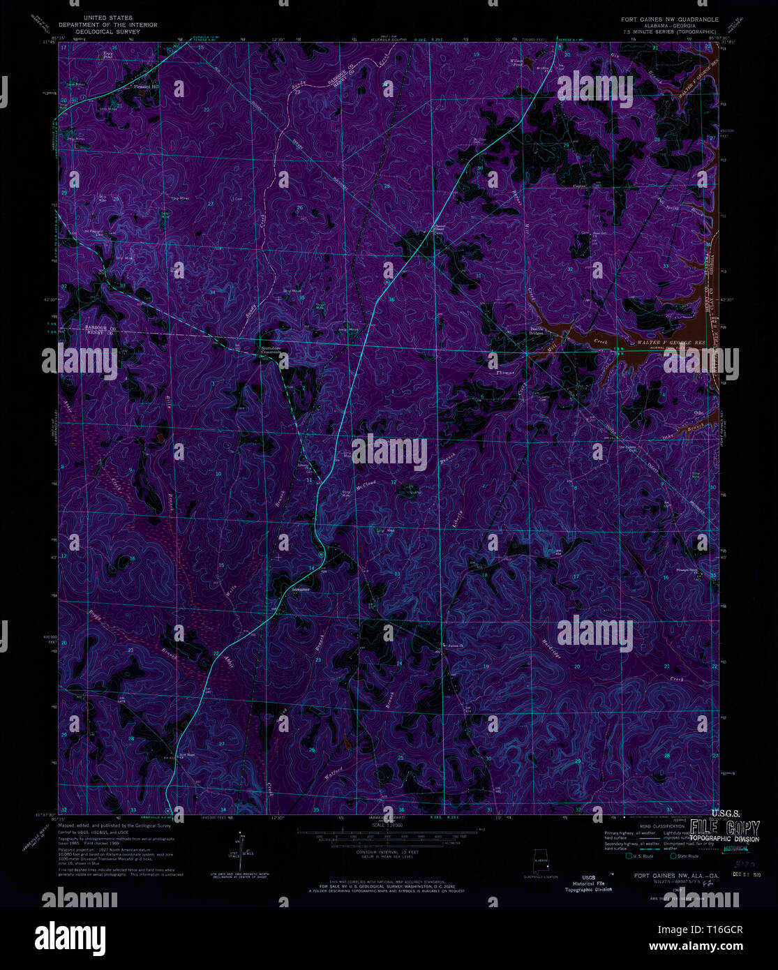 USGS TOPO Map Alabama AL Fort Gaines NW 303870 1969 24000 Inverted ...