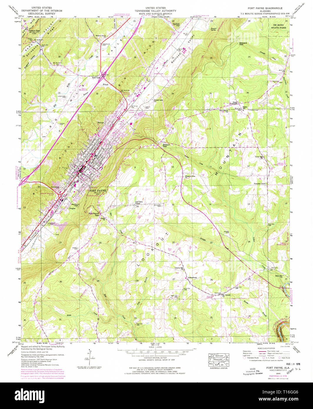 USGS TOPO Map Alabama AL Fort Payne 303885 1946 24000 Stock Photo - Alamy