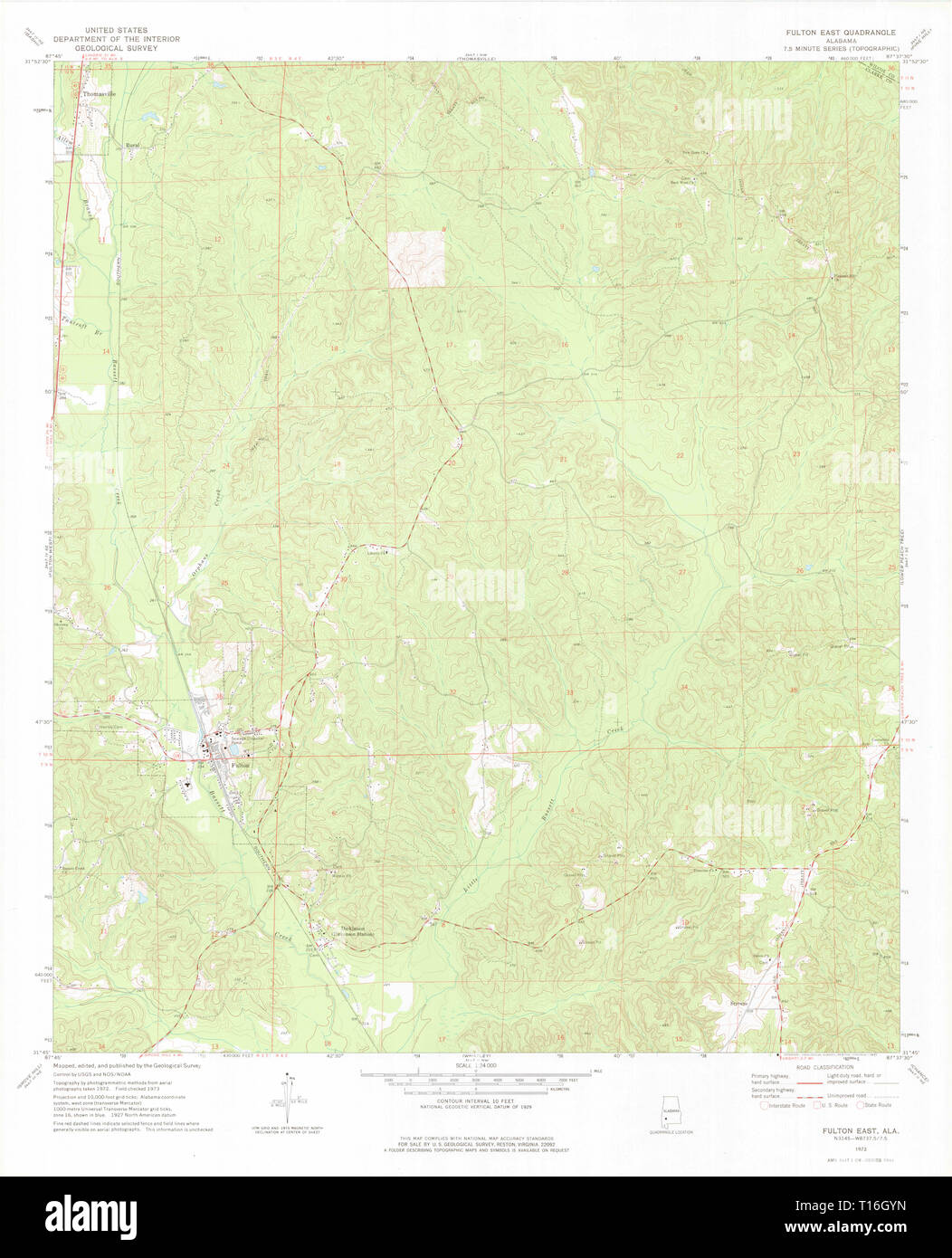 USGS TOPO Map Alabama AL Fulton East 650227 1973 24000 Stock Photo - Alamy