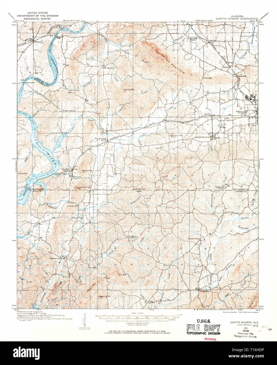 USGS TOPO Map Alabama AL Gantts Quarry 305584 1915 62500 Stock Photo ...
