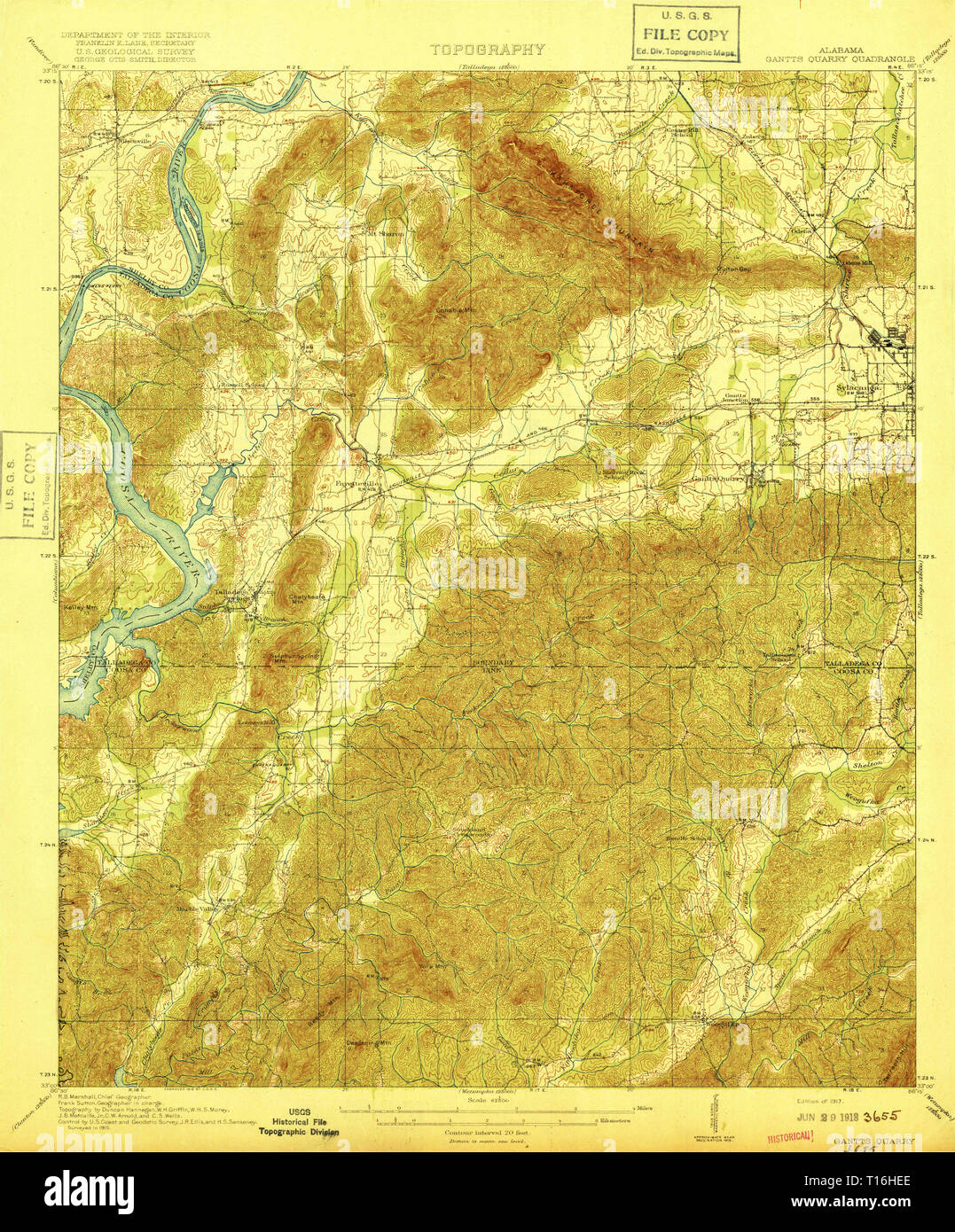 USGS TOPO Map Alabama AL Gantts Quarry 305587 1917 62500 Stock Photo ...
