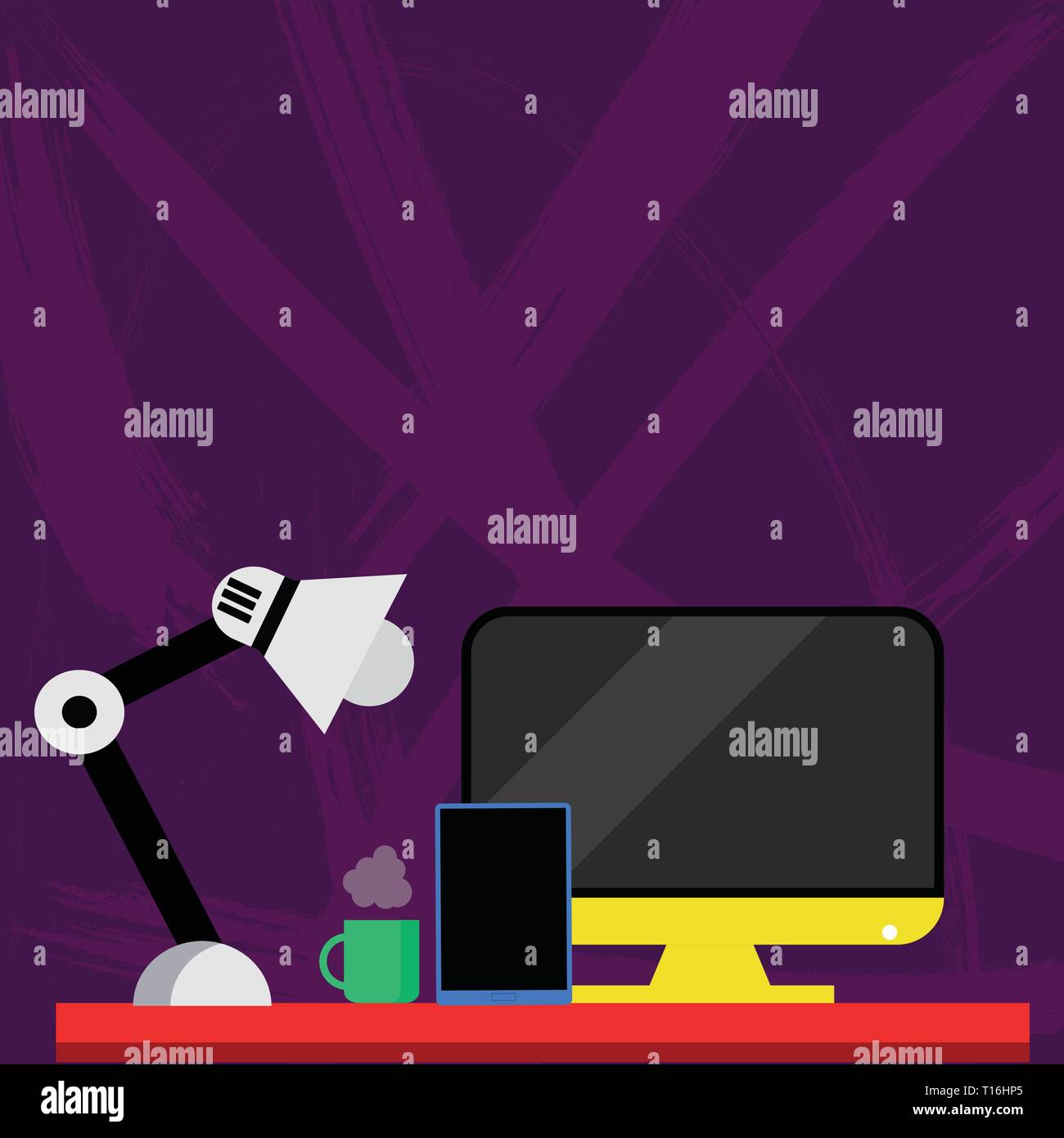 Arrangement of Workspace for Nightshift Worker with Computer,Tablet and ...