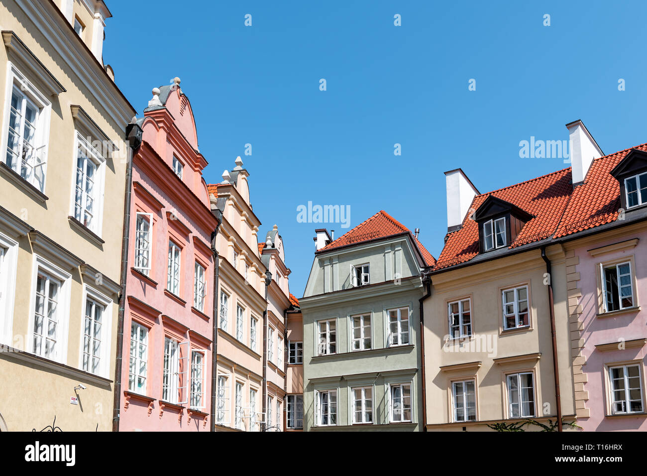 Warsaw, Poland Old town square with historic street town architecture ...