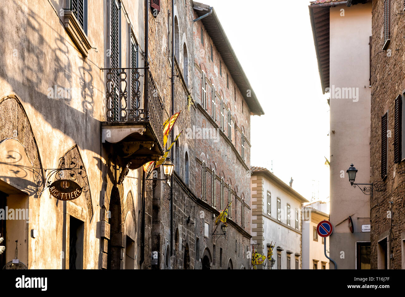 Chiusi, Italy - August 25, 2018: Street square with sign for restaurant ...