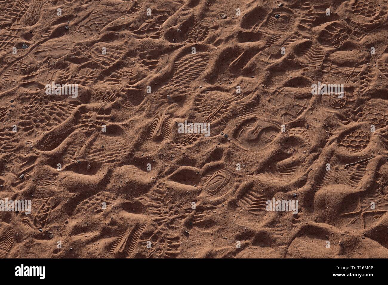 Footprints in sand on a hiking trail going in multiple directions Stock ...