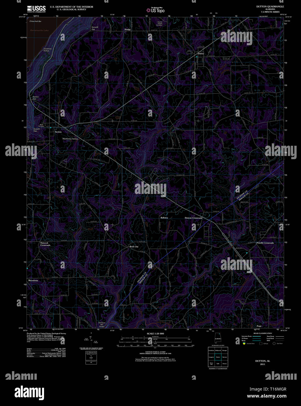 USGS TOPO Map Alabama AL Dutton 20111013 TM Inverted Stock Photo - Alamy
