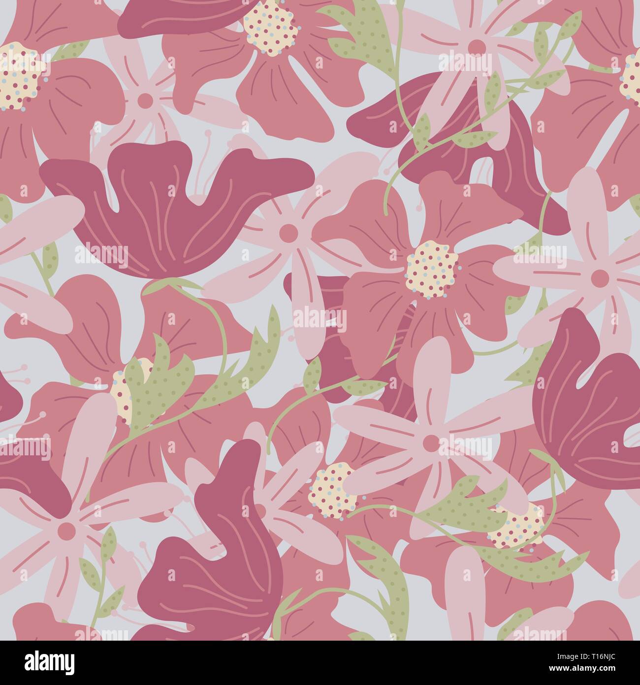 Trendy floral seamless pattern with doodle flowers. Vector background ...