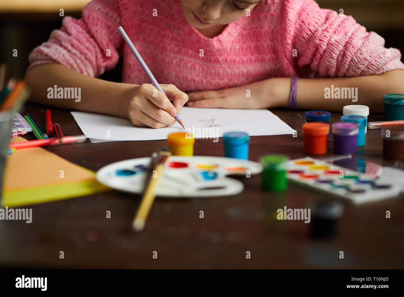 Talented Girl Drawing Closeup Stock Photo - Alamy