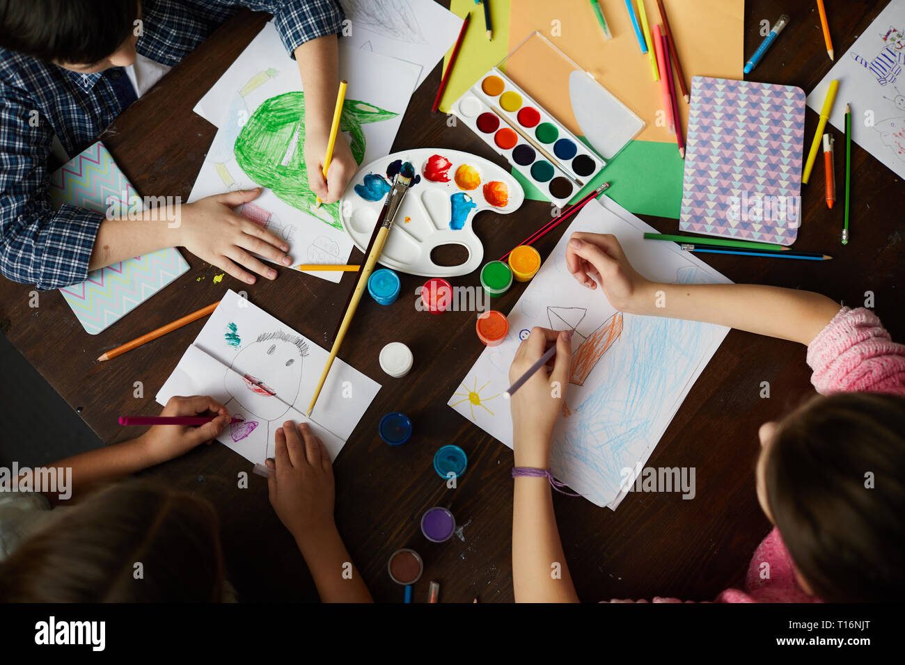 Group of Children Drawing Above View Stock Photo - Alamy