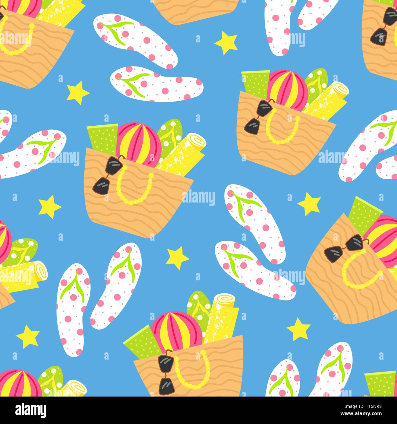 Cartoon seamless pattern. Vector summer background. Beach holidays ...