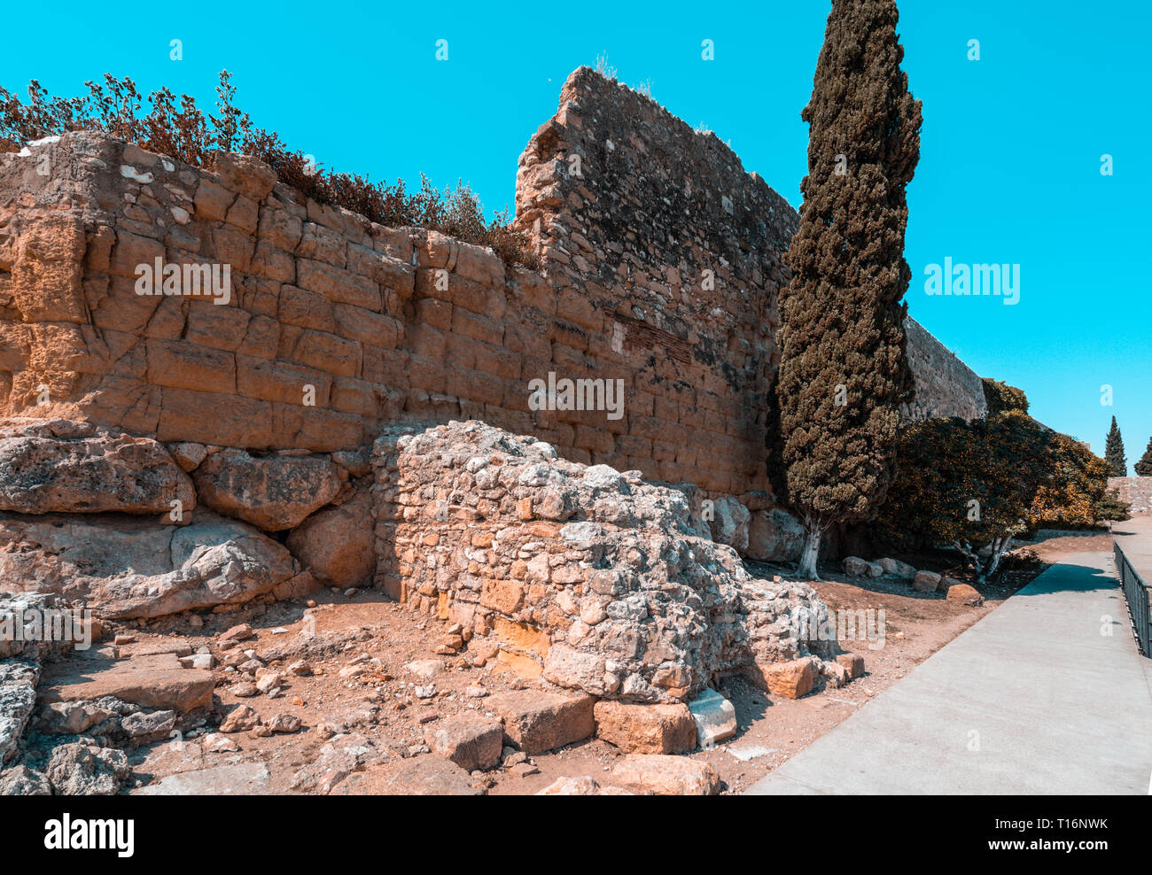 Roman walls ruins of ancient Imperial Tarraco in Tarragona Stock Photo ...