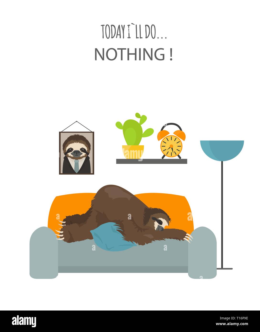 The story of one sloth. At home. Funny cartoon sloths in different ...
