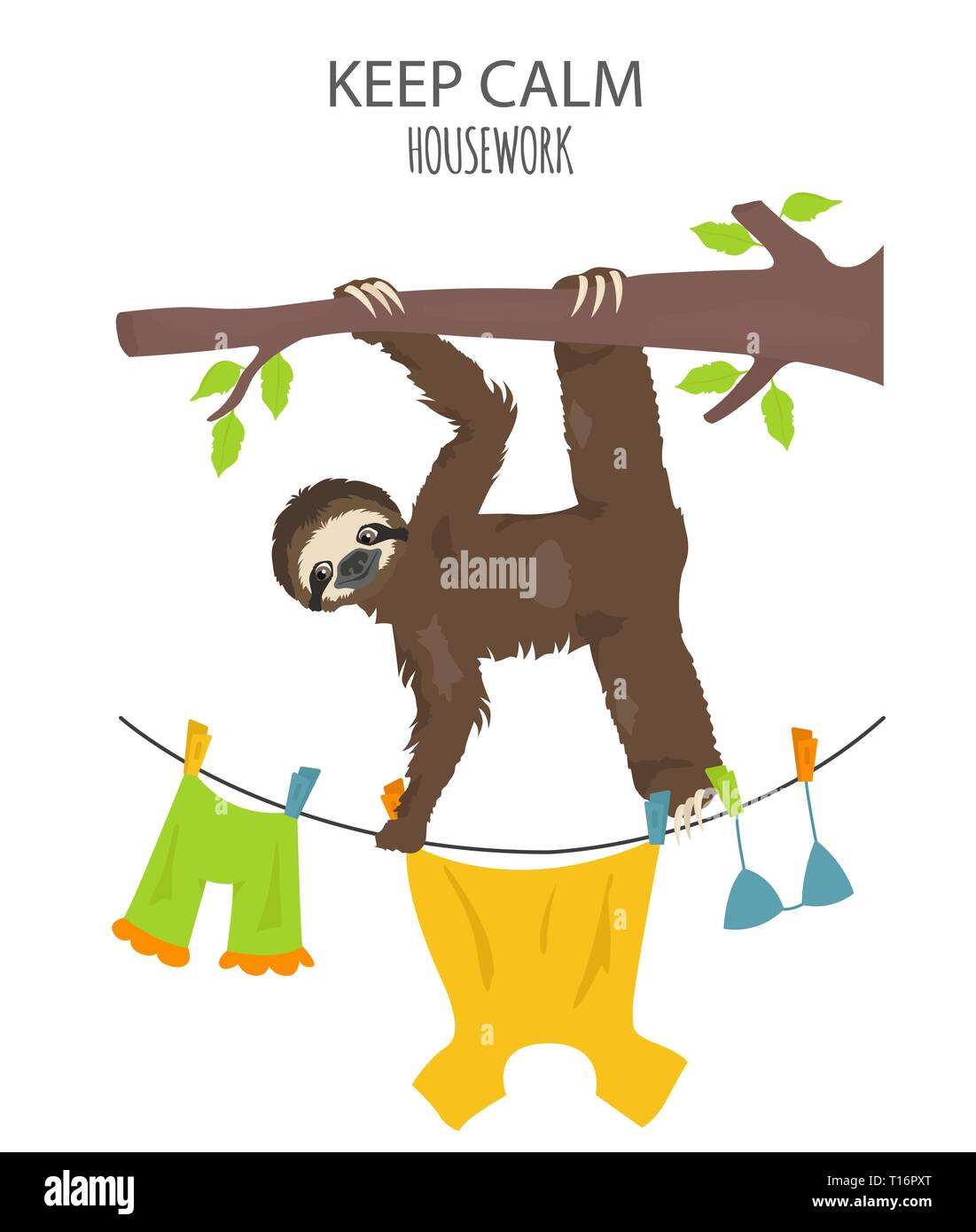 The story of one sloth. At home. Funny cartoon sloths in different ...