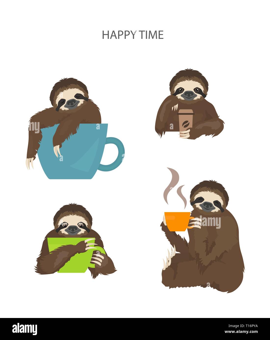 The story of one sloth. Morning cofee. Funny cartoon sloths in ...