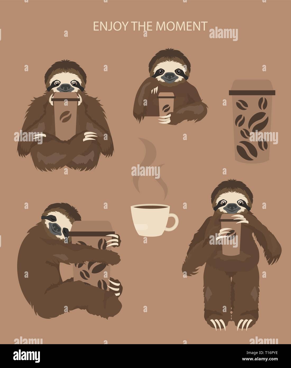 The story of one sloth. Morning cofee. Funny cartoon sloths in ...