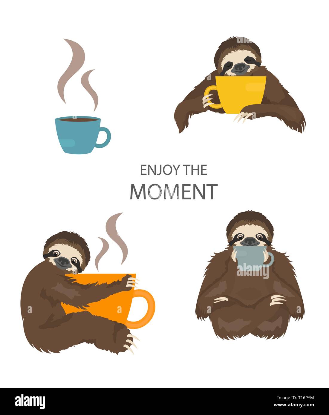 The story of one sloth. Morning cofee. Funny cartoon sloths in ...
