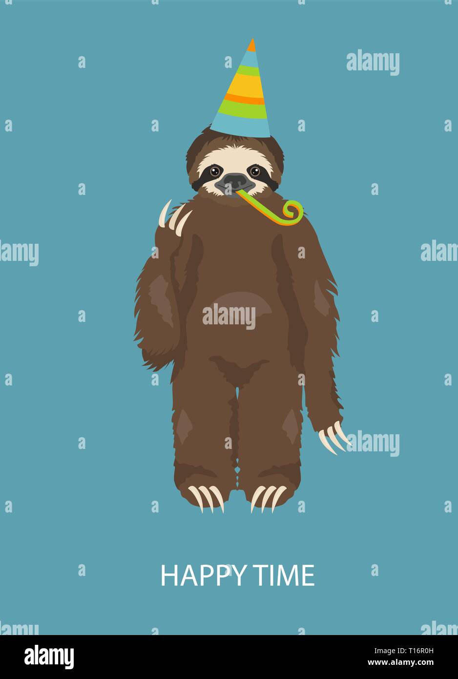 The story of one sloth. At the party with friends. Funny cartoon sloths ...