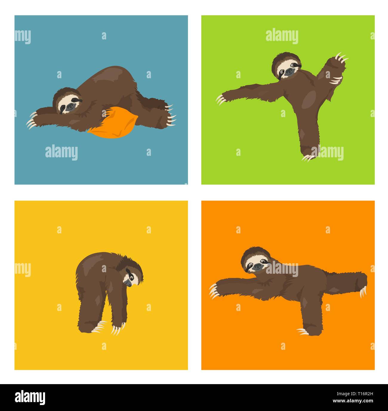 Sloth yoga collection. Funny cartoon animals in different postures set ...