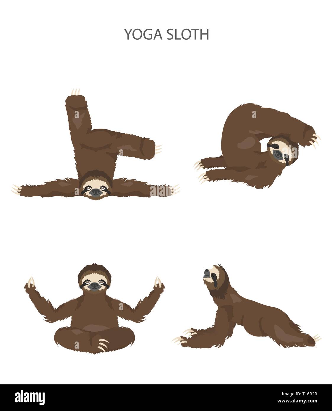 Sloth yoga collection. Funny cartoon animals in different postures set ...