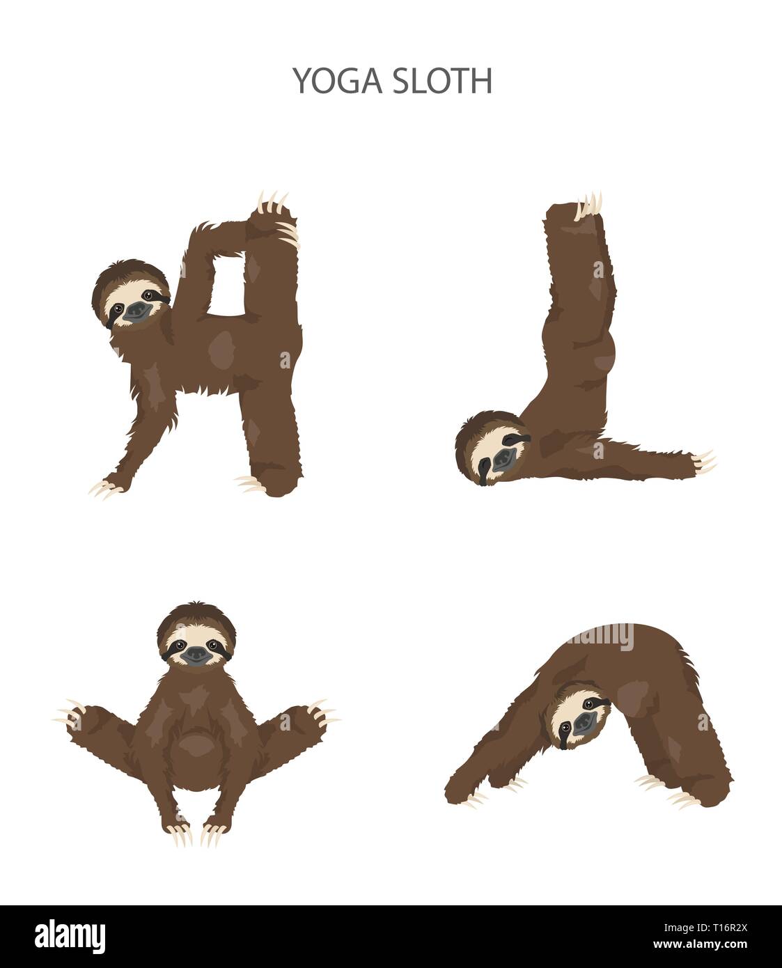 Sloth yoga collection. Funny cartoon animals in different postures set ...