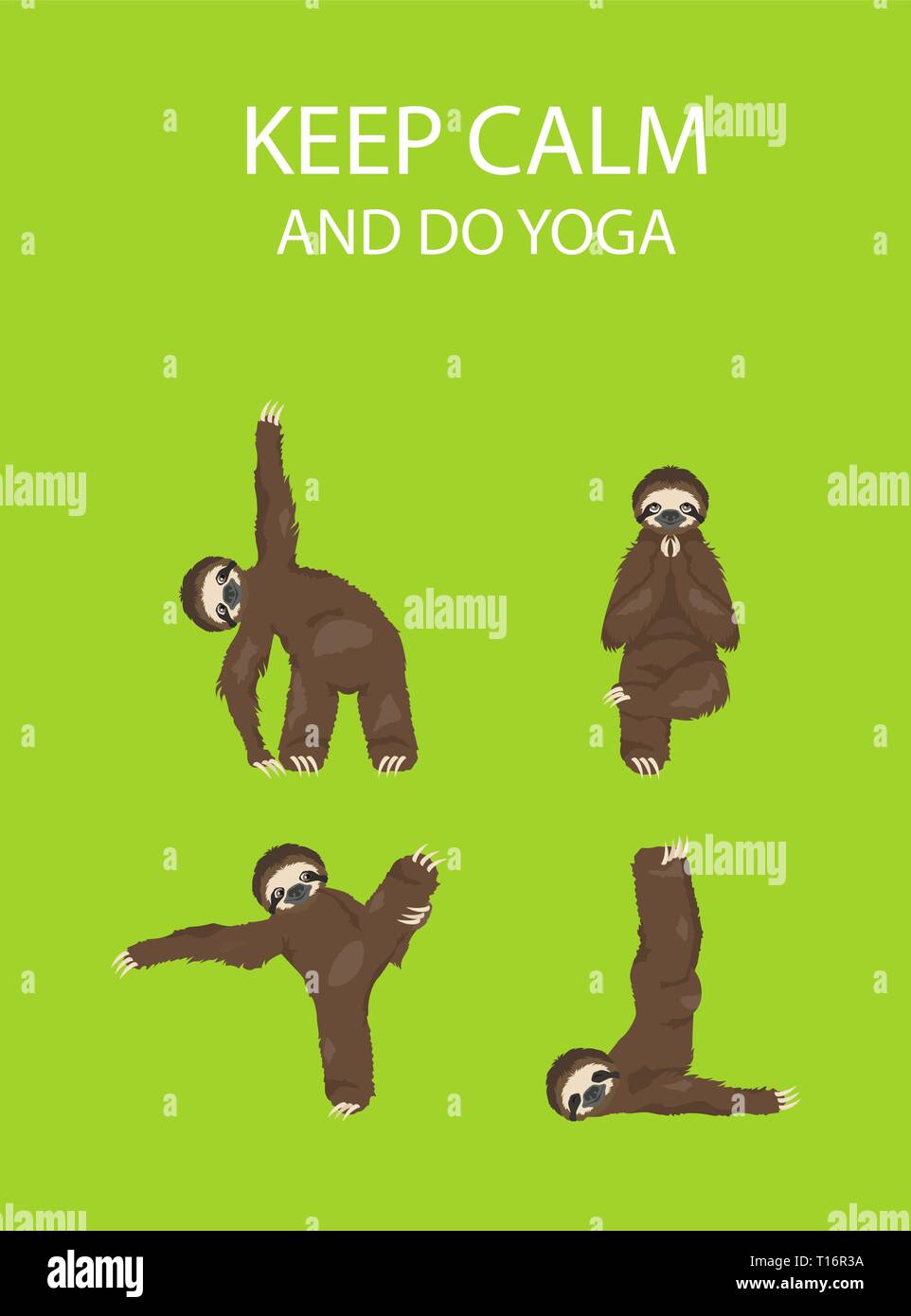 Sloth yoga collection. Funny cartoon animals in different postures set ...