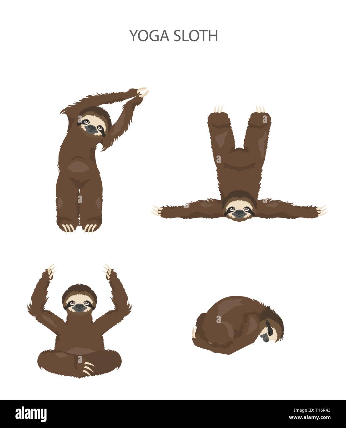Sloth yoga collection. Funny cartoon animals in different postures set ...
